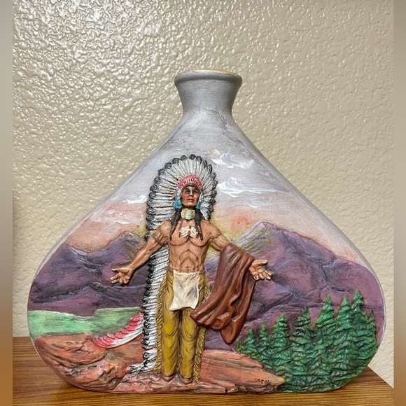 Art | Signed Beautiful Hand Painted Ceramic Native American Indian ...